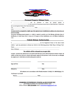 Personal Property Release Doc Template | pdfFiller