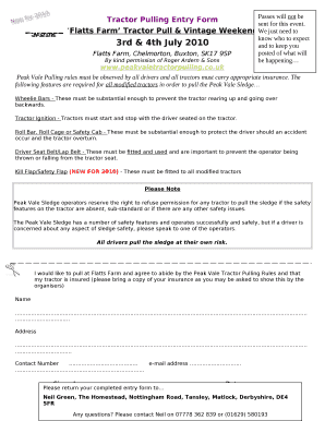 Tractor Pulling Entry Doc Template | pdfFiller