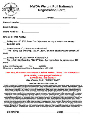 NWDA Weight Pull Nationals Registration Doc Template | pdfFiller