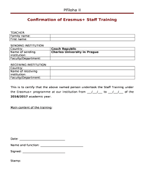 Confirmation of Erasmus+ Staff Training Doc Template | pdfFiller