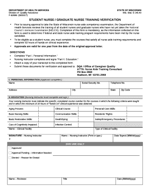 STUDENT NURSE / GRADUATE NURSE TRAINING VERIFICATION Doc Template ...