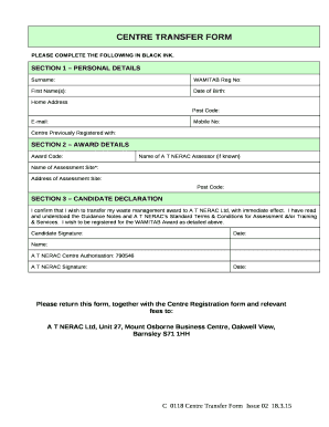 CENTRE TRANSFER Doc Template | pdfFiller