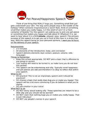 Pet Peeve/Happiness Speech Doc Template | pdfFiller