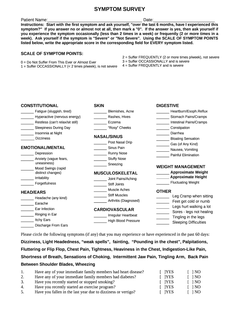 Symptom Survey Doc Template | pdfFiller