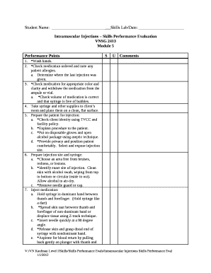 Intramuscular Injections Skills Perance Evaluation Doc Template | pdfFiller