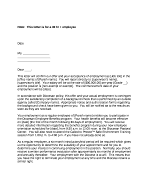 Note:This letter is for a 30 hr + employee template Doc Template ...