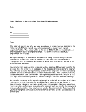 Note, this letter is for a part-time (less than 30 hr) employee Doc ...