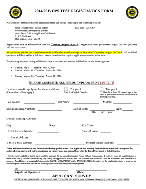 2014/2015 DPS TEST REGISTRATION Doc Template | pdfFiller