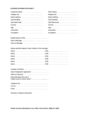 DIVORCE INATION SHEET: Doc Template | pdfFiller