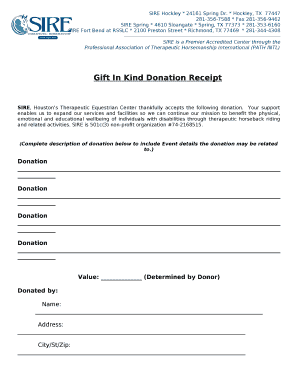 Gift In Kind Donation Receipt Doc Template | pdfFiller