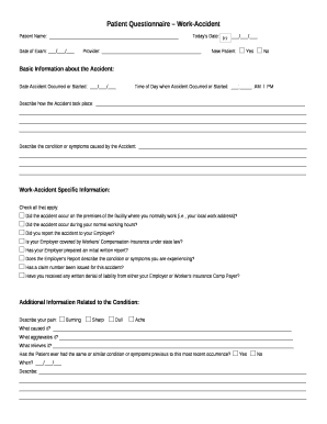 Patient Questionnaire Work-Accident Doc Template | pdfFiller