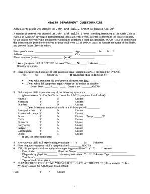 HEALTH DEPARTMENT QUESTIONNAIRE Doc Template | pdfFiller