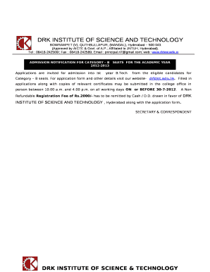 DRK INSTITUTE OF SCIENCE AND TECHNOLOGY Doc Template | pdfFiller