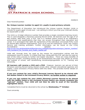 Re: Unique Learner number to aged 14+ pupils in post-primary schools ...