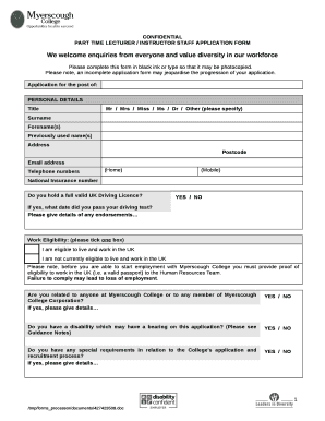 PART TIME LECTURER / INSTRUCTOR STAFF APPLICATION Doc Template | pdfFiller