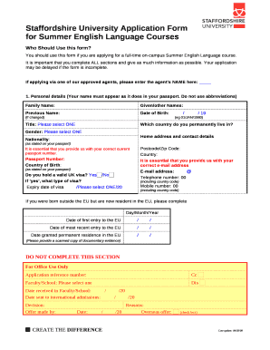 Staffordshire University Application Doc Template | pdfFiller