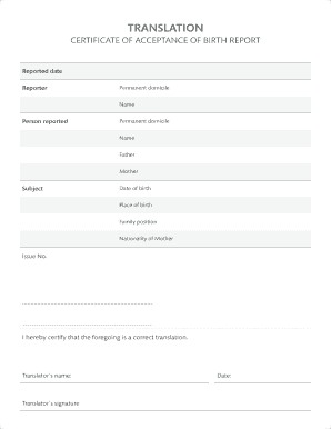 Fillable Online ?????????? "CERTIFICATE OF ACCEPTANCE OF BIRTH REPORT ...