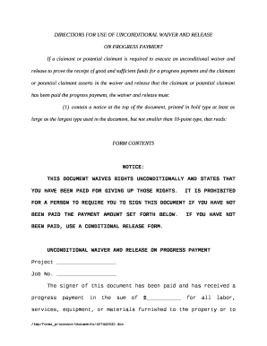 DIRECTIONS FOR USE OF UNCONDITIONAL WAIVER AND RELEASE Doc Template ...