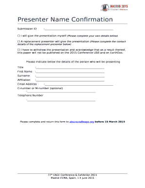Presenter Name Confirmation Doc Template | pdfFiller