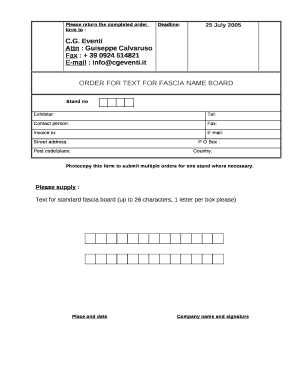 Please return the completed order to : Doc Template | pdfFiller