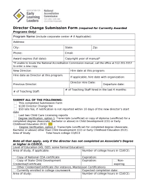 Director Change Submission (required for Currently Awarded Programs ...