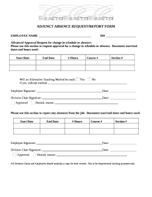 ADJUNCT ABSENCE REQUEST/REPORT Doc Template | pdfFiller