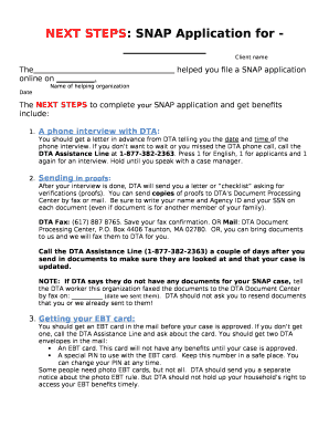 NEXT STEPS: SNAP Application for Doc Template | pdfFiller