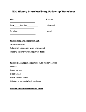 EGL History Interview/Story/Follow-up Worksheet Doc Template | pdfFiller
