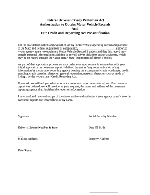 Authorization to Obtain Motor Vehicle Records Doc Template | pdfFiller