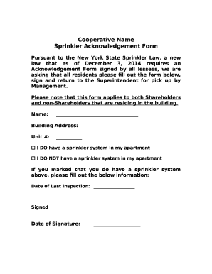Sprinkler Acknowledgement Doc Template | pdfFiller