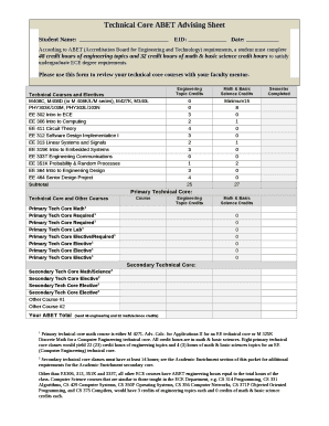 Technical Core ABET Advising Sheet Doc Template | pdfFiller
