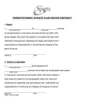 PARENT/STUDENT ATHLETE CLUB SOCCER CONTRACT Doc Template | pdfFiller