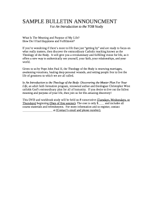 SAMPLE BULLETIN ANNOUNCMENT Doc Template | pdfFiller