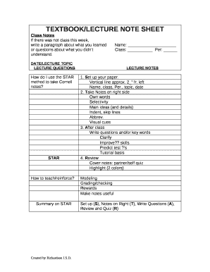 TEXTBOOK/LECTURE NOTE SHEET - jehs edinburg schooldesk Doc Template ...