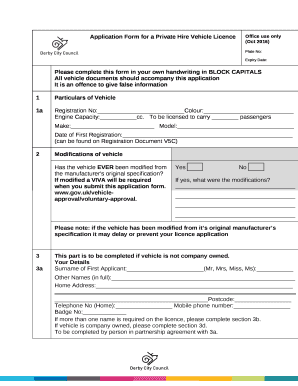 Application for a Private Hire Vehicle Licence Doc Template | pdfFiller