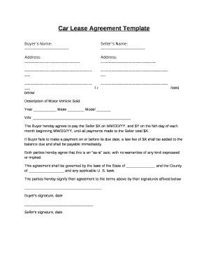 Car Lease Agreement Template Doc Template | pdfFiller