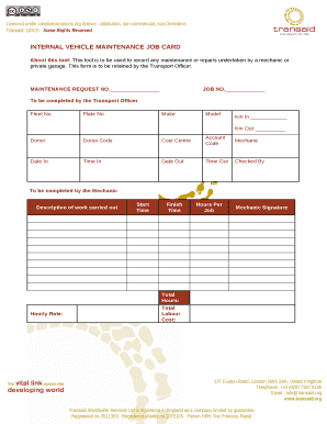 INTERNAL VEHICLE MAINTENANCE JOB CARD Doc Template | pdfFiller