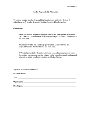 Vendor Responsibility Attestation Doc Template | pdfFiller