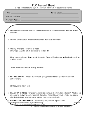 PLC Record Sheet - thenetwork educationnorthwest Doc Template | pdfFiller