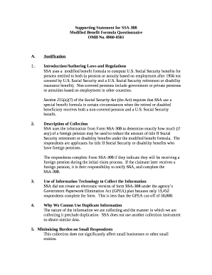 Supporting Statement for SSA-308 Doc Template | pdfFiller
