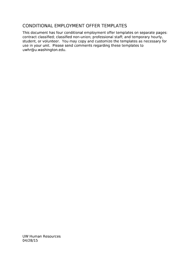 CONDITIONAL EMPLOYMENT OFFER TEMPLATES Doc Template | pdfFiller