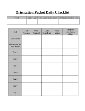 Orientation Packet Daily Checklist Doc Template | pdfFiller