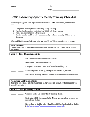 UCSC Laboratory-Specific Safety Training Checklist - ehs ucsc Doc ...