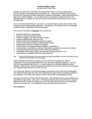 Improper use and care of hand tools can cause serious injuries, such as ...