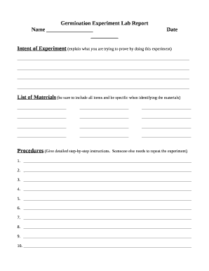 Germination Experiment Lab Report Doc Template | pdfFiller