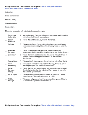 Early American Democratic Principles: Vocabulary Worksheet Doc Template ...