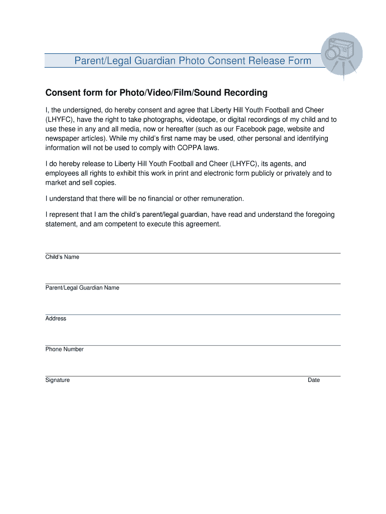 Fillable Online Parent/Legal Guardian Photo Consent Release Form Fax ...