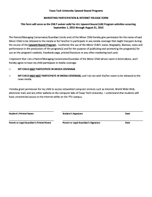 Fillable Online MARKETING PARTICIPATION & INTERNET RELEASE FORM Fax ...