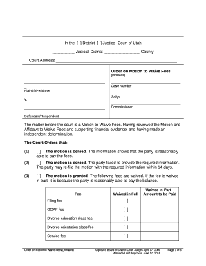Order on Motion to Waive Fees Doc Template | pdfFiller