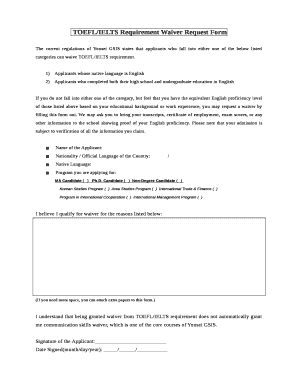 TOEFL/IELTS Requirement Waiver Request Doc Template | pdfFiller